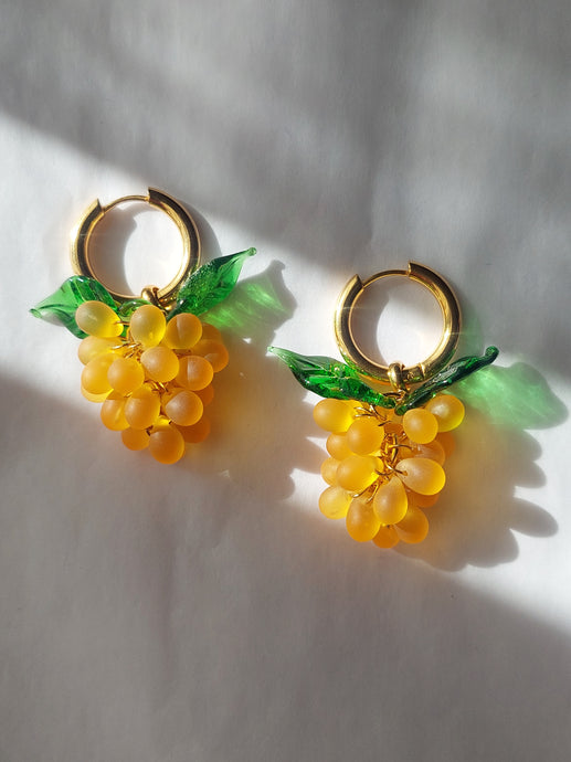 Fruitopia: Handmade Grape Charm Gold Hoop Earrings for Colorful Delight ...